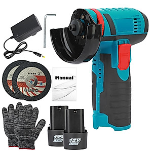 GIFZES 12V Cordless Angle Grinder Kit,3-Inch Battery Powered Angle Grinder Brushless,19500rpm Electric Grinding Tool Mini Grinder Handheld Cutter with 2pcs 1500mAh Batteries and 2 Cutting Discs