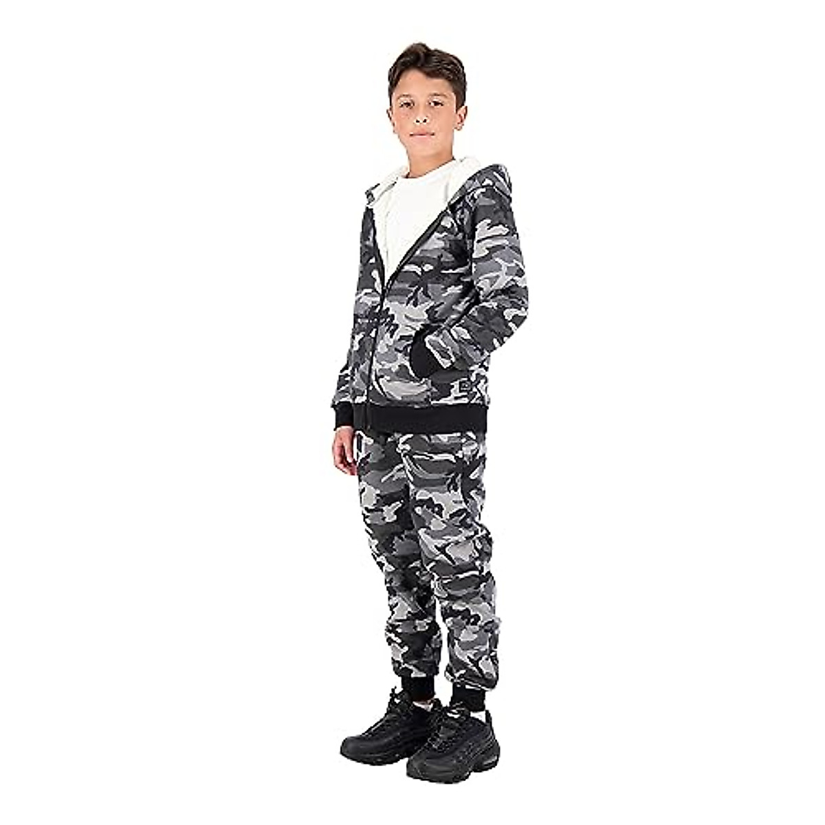 TONY HAWK Boys Hoodie and Jogger Set | Fleece Sherpa Lined Hooded Sweatshirt and Sweatpants for kids (Black Camo, 7)