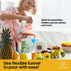 JumblWare Juice Bottles 20 Clear Plastic 16oz Reusable Bottles w/Funnel, Cleaning Brush, & Labels for Work, Gym, Home, & Catered Events Recyclable, Disposable, Shatterproof, BPA-Free Made in USA