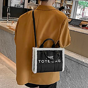 Work Tote Bags for Women - Small Trendy Personalized Leather Tote Bag Large Capacity Top-Handle Shoulder Crossbody Bags (Black)