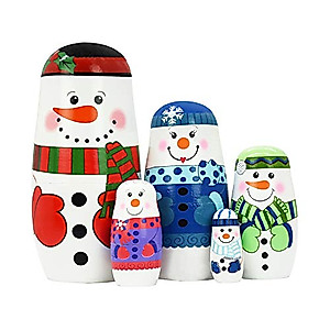 Tphon Nesting Dolls 5pcs Handmade Russian Wooden Matryoshka Dolls Cute Cartoon Pattern Nesting Doll Toy Stacking Doll Set for Kids Christmas and Birthday (02 Snowmen)