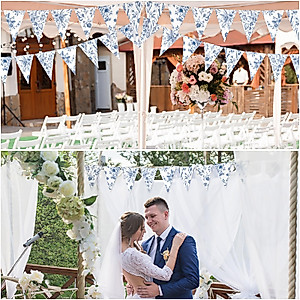 5 Pieces Blue White Vintage Floral Paper Pennant Garland Wedding Garland Triangle Banner for Wedding Bridal Shower Outdoor Decoration