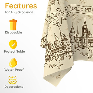 Vusnud 3 Packs - Wizard Tablecloth, Plastic Wizards Themed Halloween Table Covers, Disposable Magical Party Supplies, 52‘’ x 108, Fit for 8 Ft Table, for Halloween Party Decoration