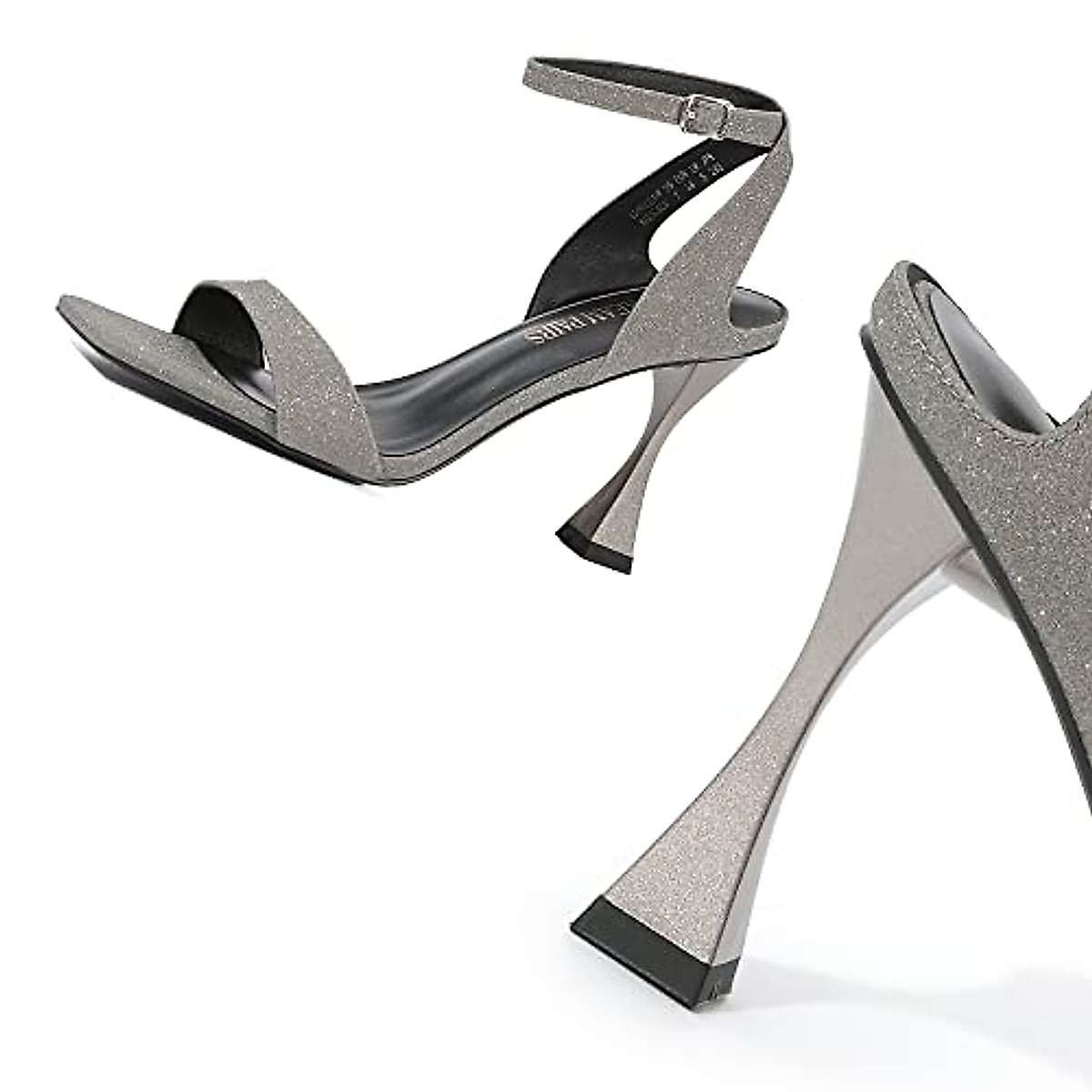 DREAM PAIRS Women's SDHS2226W Square Toe Low Sexy Stiletto Heels Open Toe Ankle Strap Dress Wedding Sandals Size 9 Silver Gray