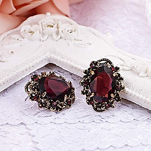 BriLove Victorian Style Stud Earrings for Women Crystal Floral Scroll Cameo Inspired Oval Earrings Amethyst Color Antique-Gold-Tone