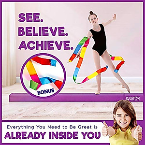 Wavor 8ft Balance Beam: 4 Flowers, 2 Ribbons, Foldable, Easy to Carry, Stable, Firm, 2 Color Options, 4-Inch Wide Kids Gymnastics Beam