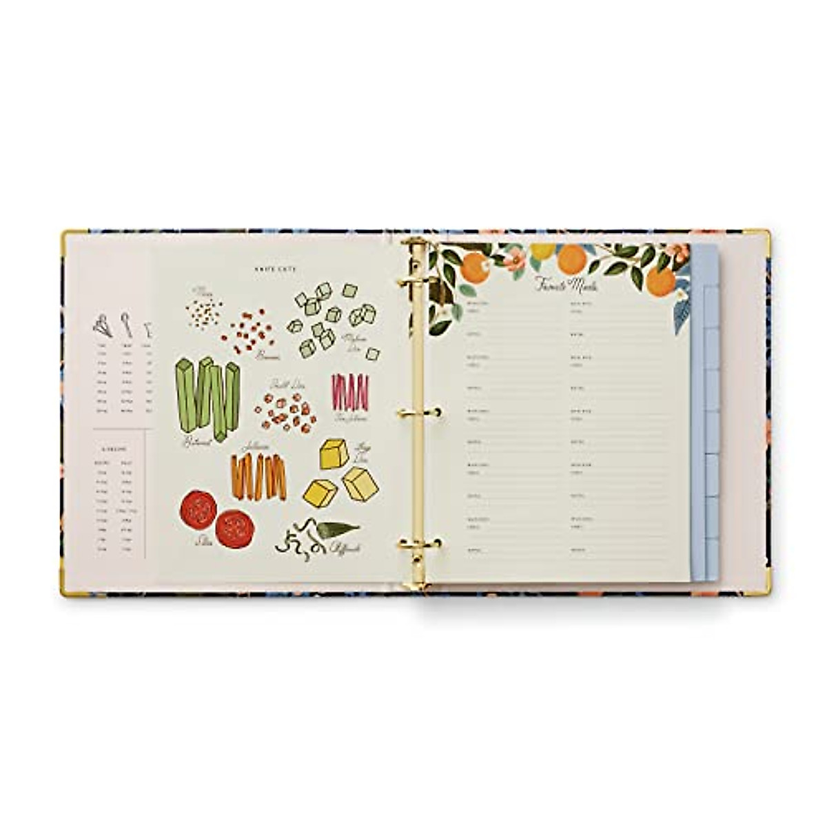 RIFLE PAPER CO. Citrus Grove Recipe Binder - 16 Tabbed Dividers, 10 Clear Recipe Card Sleeves, 1" Three-Ring Style, 11.5"L x 9.75"W, Double-Sided Pocket Folder and Adhesive Labels, Reinforced Corners