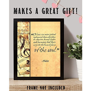 Music Finds Its Way - Plato Inspirational Quotes Music Decor Wall Art, This Wall Decor Music Poster Print is Great For Music Room, Office Decvor, And Man Cave Room Decor Aesthetic, Unframed - 8x10