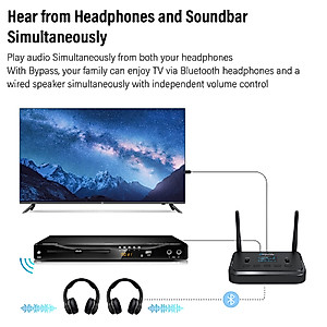 Bluetooth Transmitter Receiver for TV Home Stereo Headphones, 3 in 1 Bluetooth 5.0 Audio Adapter with Screen, AptX Low Latency, Long Range, Optical RCA AUX Coaxial Outputs/Inputs