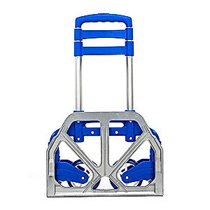 Portable Folding Hand Truck Aluminium Luggage Trolley Cart and Dolly 165 lbs Capacity with Bungee Cord, Telescoping Handle, PVC Wheels with Double Bearings for Travel Office Auto Moving (Blue)