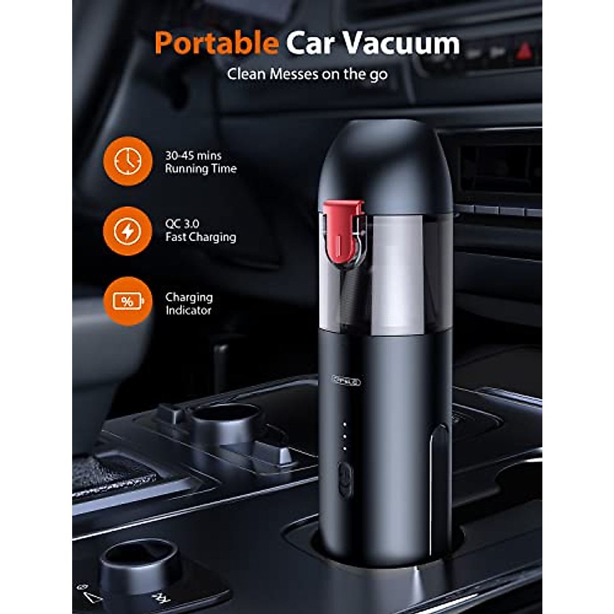 CAFELE Car Vacuum Cordless Rechargeable, 【Instant Car Interior Clean】Portable 7500mAh Wireless Handheld Car Vacuum Cleaner, Mini Battery Operated Car Vacuum for Pet Hair, Food Crumbs, Detail Cleaning