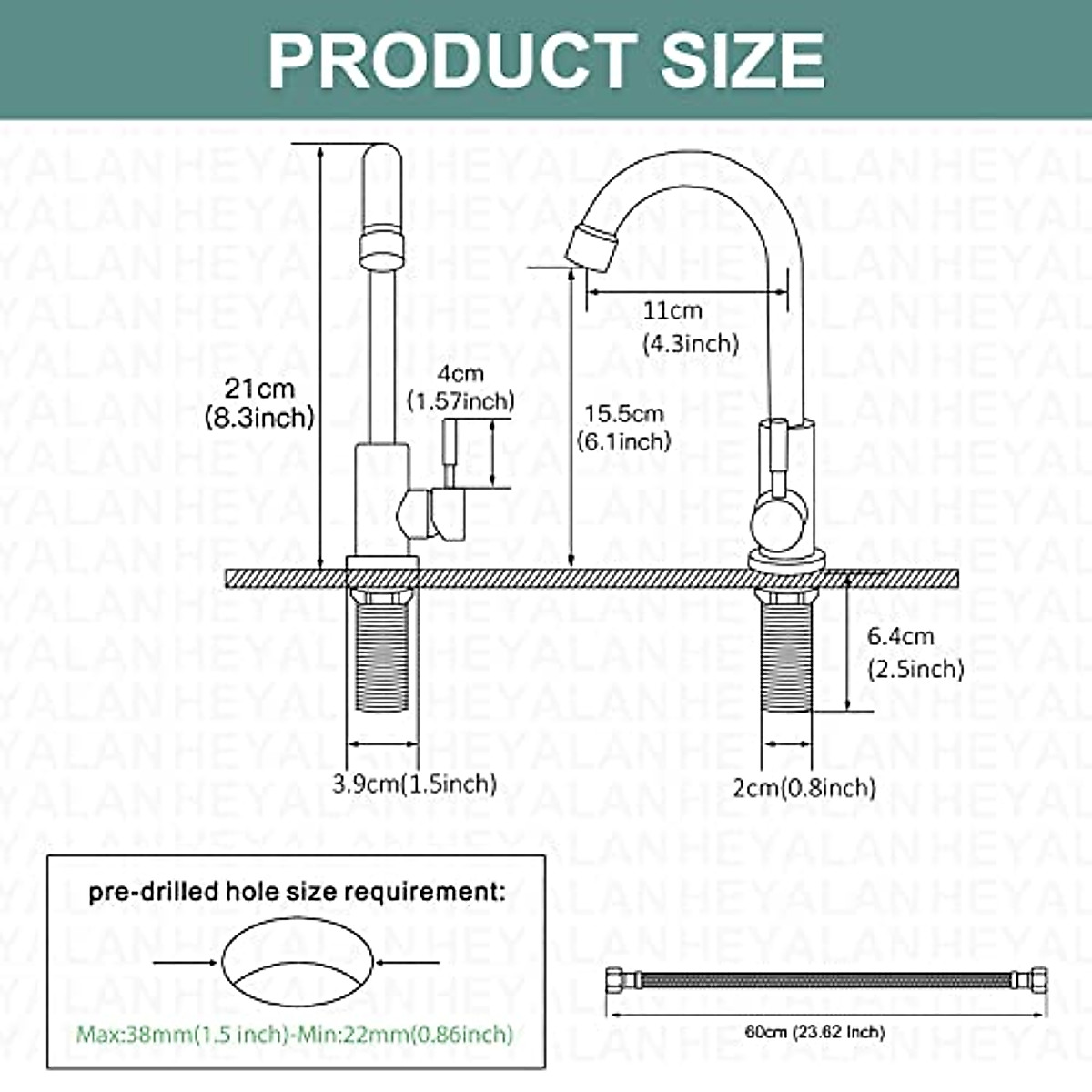 Cold Water Only Kitchen Faucet Brushed Nickel Single Handle 1 Hole 360 Degree Swivel Spout Deck Mount High Arc SUS304 Stainless Steel Sink Bar Tap Goose Neck with Hose(Drain Not Included)