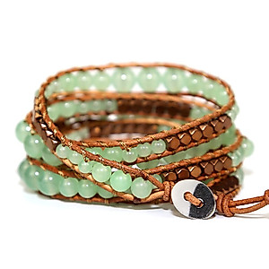 ZOSOJONA Wrap Bracelet For Women/Men | Adjustable Multilayer Genuine Leather Handmade Boho Nature Stone Beaded Bracelets