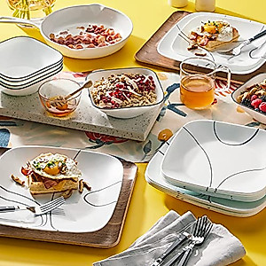 Corelle Vitrelle 6-Piece Dinner Plates Set, Triple Layer Glass and Chip Resistant, Lightweight Square 10-1/2-Inch Plates, Simple Lines