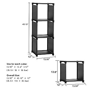 Wishwill Cube Storage Organizer, 3 Cube Storage Organizer Shelf,DIY Storage Book Shelf Toy Shelf Modular Bookcase Closet Cabinet in Living Room,Children's Room, Bedroom(Black)