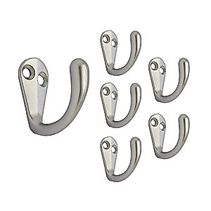 QCAA Single Prong Robe Hook Hanger, Zinc Die Cast, Matte Nickel, Made in Taiwan, 6 Pack