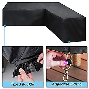 COOSOO Patio Sofa Cover Sectional Waterproof V Shape Corner Sofa Cover Outdoor Dust-Proof Anti-UV Furniture Couch Cover for Lawn Garden Yard Indoor with Windproof Buckle Extra Large Black