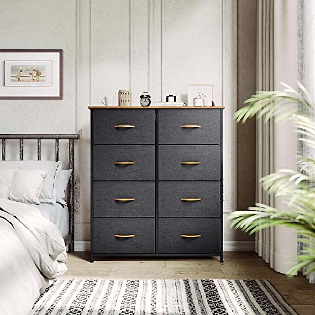 YITAHOME Storage Tower with 8 Drawers & Closets - Sturdy Steel Frame, Easy Pull Fabric Bins & Wooden Top & Storage Dresser, Grey