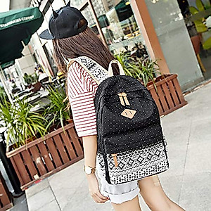 Sugaroom Backpack for Girls, School Backpack Canvas Dot Backpack Bookbags Teen Girls Backpacks Set