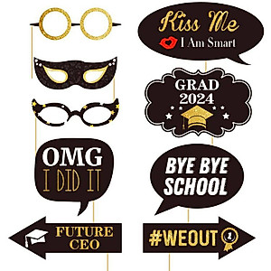 Happy Graduation 2024 Photo Booth Props 35pcs Funny Large Graduation Photo Props Class of 2024 Grad Decor with Sticks for Kids Boy Girl Women Men Graduation Party Favors Supplies Decorations