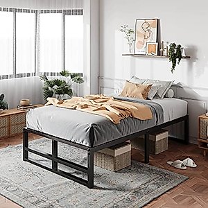 MUTICOR 14'' Metal Platform Twin Bed Frame with Strong Steel Slats Support/Sufficient Storage Space/Mattress Foundation/No Box Spring Needed/Easy Assembly