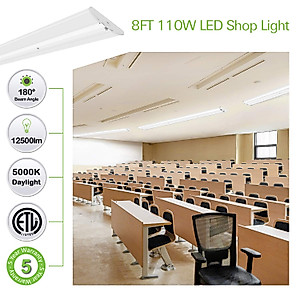 AUCHOIS 110W 8FT LED Shop Lights Ultra Slim LED Wraparound, 12600lm 5000K LED Strip Lights, 8 Foot Flush Mount Warehouse Garage Office Ceiling Light Fixture, Fluorescent Tube Replacement, ETL, 2 Pack