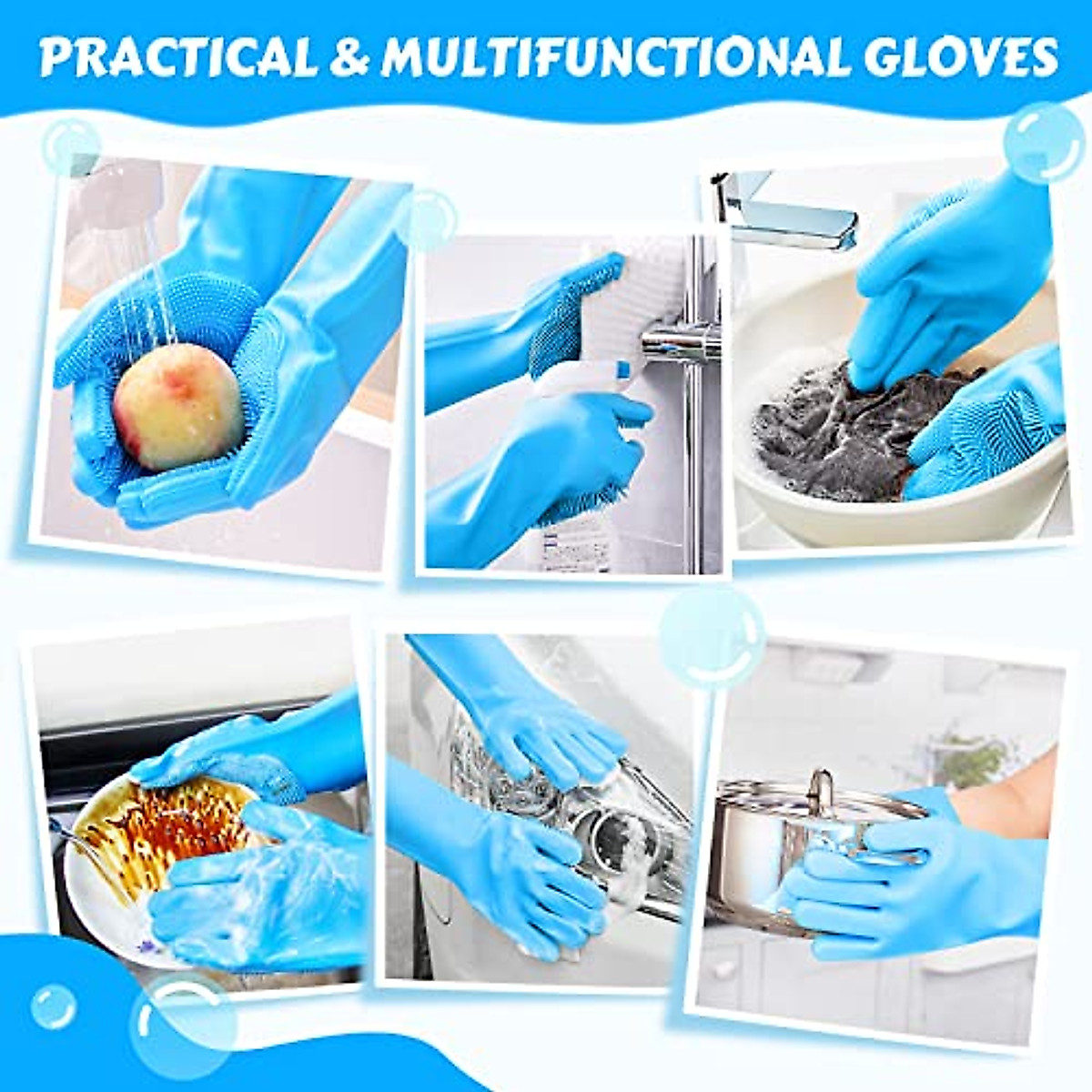 pecute Pet Grooming Gloves, Heat Resistant Cat Bathing Gloves with High-Density Teeth, Silicone Dog Bathing Gloves with Enhanced Five Finger Design, Bathing and Massaging for Dogs and Cats Blue