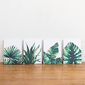 Botanical Prints Wall Art for Bathrooms Canvas Green Leaf Framed Green Plant Wall Art Pictures (12" x 16") Posters Fall Pictures Boho Sage Green Leaf for Bathrooms, 4 Pieces Tropical Plants Pictures Minimalist Greenery Watercolor Painting, Palm Banana Mon