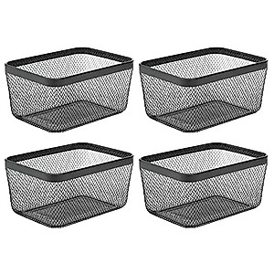 mDesign Steel Food Storage Organizer Bin Mesh Basket, Space Saving for Kitchen Cabinets, Countertop, Pantry, Fridge, Freezer Organization, Canned Food, Sugar, Flour, Meshi Collection - 4 Pack - Black