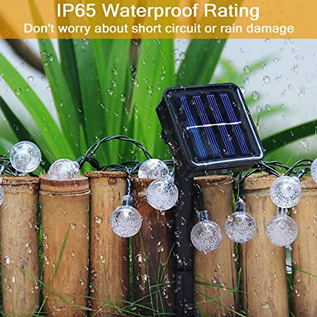 Solar Outdoor String Lights, Waterproof Crystal Ball Lights,8 Mode Indoor/Outdoor Fairy Lights, Decorative Lighting for Home, Garden, Party, Festival (Pure White,5m 20 LEDs)