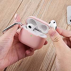 AIRSPO AirPods 3rd Generation Case Cover 2021, Silicone Protective Accessories Skin with Apple AirPods 3 Case with Keychain, Wireless Charging, Front LED Visible (Pink)