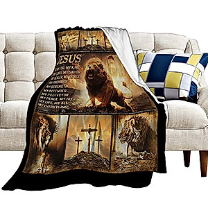 Christian Blanket for Men Christ Lion Jesus Religious Faith Throw Blanket Soft Cozy Warm Fuzzy Fleece Christian Bedroom Decor Blanket Gifts for Men Women Couch Sofa Bed 50"X40"