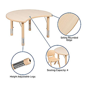Flash Furniture 25.125"W x 35.5"L Crescent Natural Plastic Height Adjustable Activity Table Set with 2 Chairs