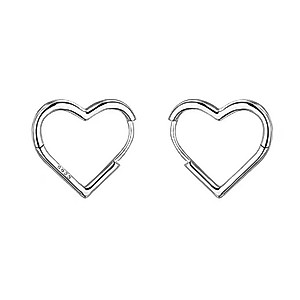 Reffeer 925 Sterling Silver Heart Earrings Hoop Minimalist Sleeper Huggie Earrings For Women Teens (A-Silver)