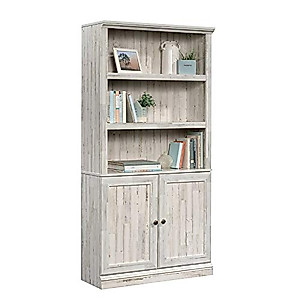 Sauder Misc Storage 3-Shelf 2-Door Tall Wood Bookcase in White Plank