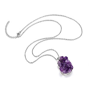 MANIFO Amethyst Raw Crystals Stone Necklace Healing Crystal Cluster Druzy Gemstone Pendant Necklaces for Women Silver