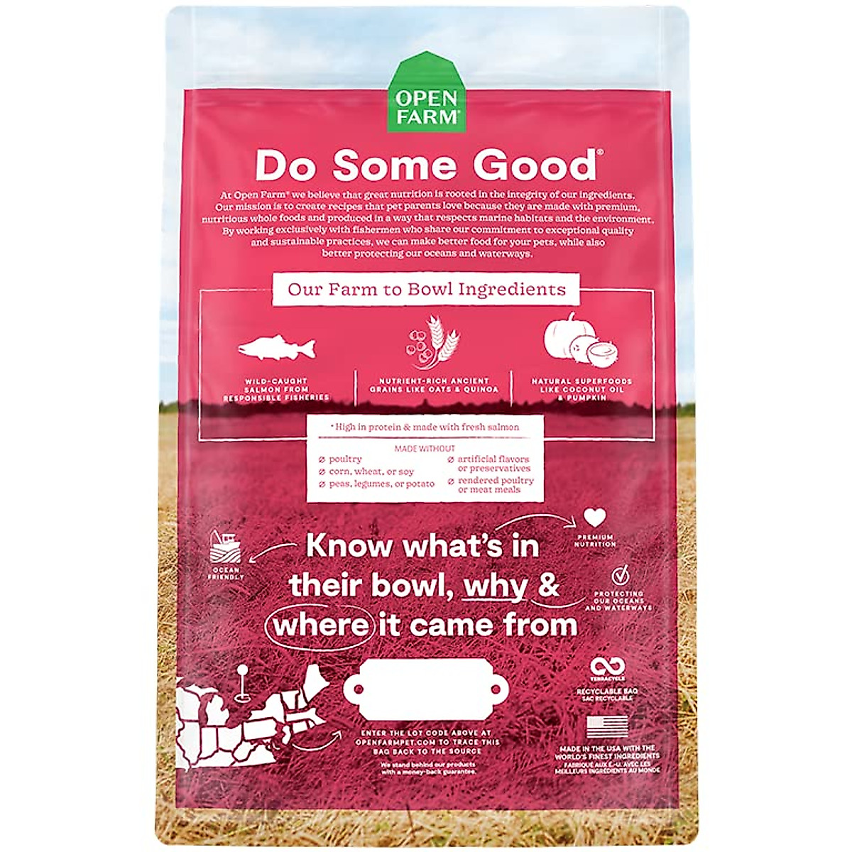 Open Farm Wild-Caught Salmon & Ancient Grains Dry Dog Food, Sustainably Fished Salmon Recipe with Wholesome Grains and No Artificial Flavors or Preservatives, 4 lbs