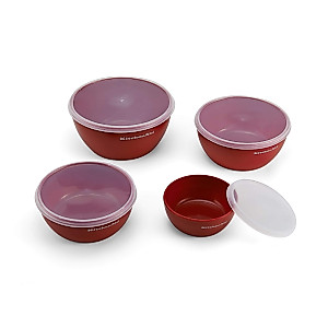 KitchenAid Classic Prep Bowls with Lids, Set of 4, Empire Red