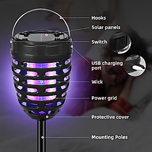 2 Packs Upgraded Solar Bug Zapper Outdoor Waterproof Mosquito Zapper Outdoor Mosquito Trap Bug Lights Mosquito Repellent for Outdoor Use Patio Garden Pathway