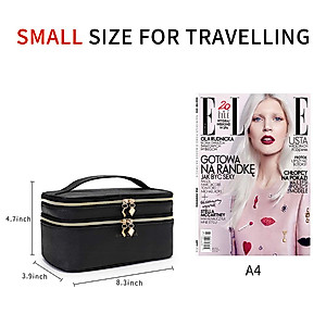 iN. Multifunction Dual Compartment Portable Waterproof Cosmetic Bag Travel Makeup Case With Handle -Two Storage Compartments Space Fits ALL Your Makeup and Lipstick Train Case for Womens