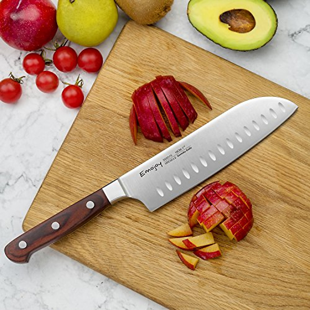 Knife Set, 15 Pcs Emojoy Kitchen Knife Set with Block Wooden, Manual Sharpening for Chef Knife Set, Stainless Steel Professional Knife for Kitchen