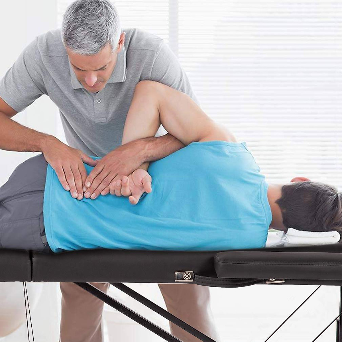 BestMassage Massage Table Portable Massage Bed Spa Bed 30 Inches Wide Height Adjustable 2 Fold PU Lash Bed with Half Bolster Oxford Cloth Backpack for Spa Footmassage Facial CareSpa Tattoo,Black