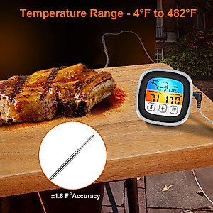 Instant Read Meat Thermometer Digital Thermometer, Professional Kitchen Cooking Thermometer for Grilling, Food Thermometer with Alarm Touch Screen IPX7 Waterproof Probe, Food Grade Material, 1 Pack