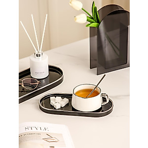 Redelaenor Ceramics Bathroom Tray for Counter, Perfume Key Trinket Ring Tray, Decor Soap Dispenser Countertop Tray for Kitchen Sink Organization.(Black Medium