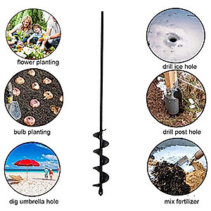 SYITCUN Auger Drill Bit for Planting 2x24in, Post Hole Auger for Planting Bulbs, Easy Post Hole Digger with Drill for 3/8”Hex Drive Drill