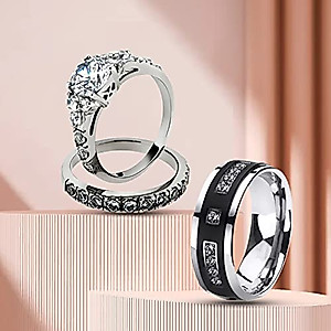 1Pc/2Pcs Exquisite Smooth Surface Wedding Bands Alloy Simple Cubic Zirconia Hers His Rings Charm Jewelry Finger Bands