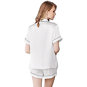 NANJUN Women's Silky Satin Pajamas Sleepwear Short Button-Down Pj Set(white,l4)