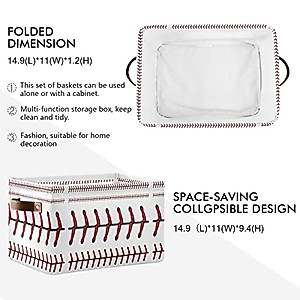 xigua Baseball Storage Basket Collapsible Toy Storage Bins Waterproof Canvas Storage Basket with Leather Handles for Home Closets Offices,Bedrooms,Kids Toy and Gift Baskets,1PCS