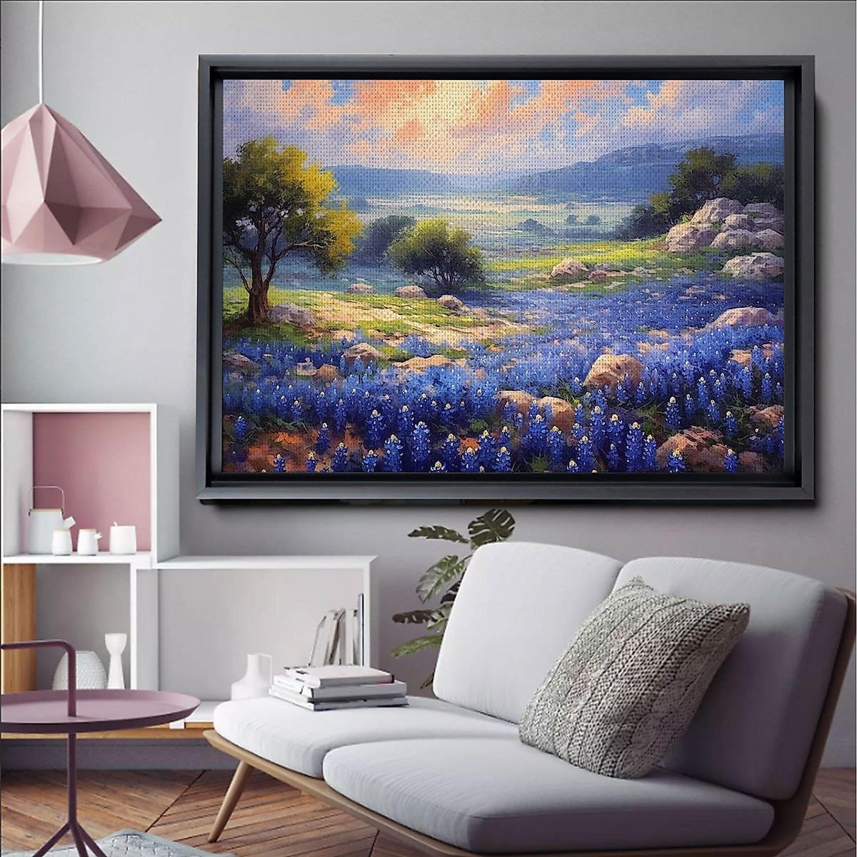 Enchanting Texas, Native Texas Hill Country Bluebonnet Landscape - Fine Art Print Mounted in a White Mat Board