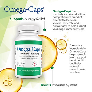 Omega-Caps for Cats and Small Breeds - Omega 3, Vitamins, Minerals, Antioxidants - Support Immune System, Joints, Heart, and Brain - 60 Softgel Capsules